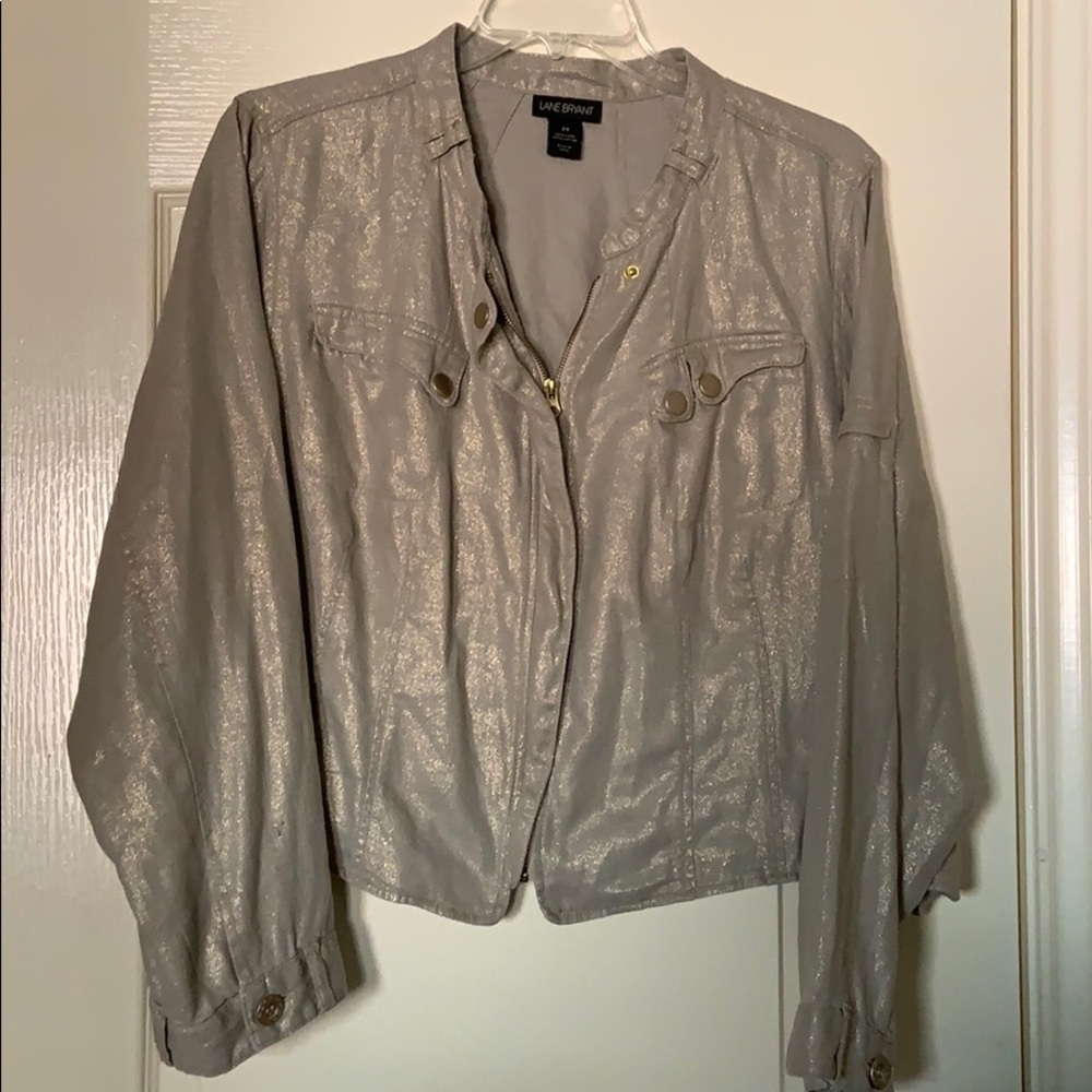 Lane Bryant Cropped Gold Shimmer Zip-Up Blazer - Gem